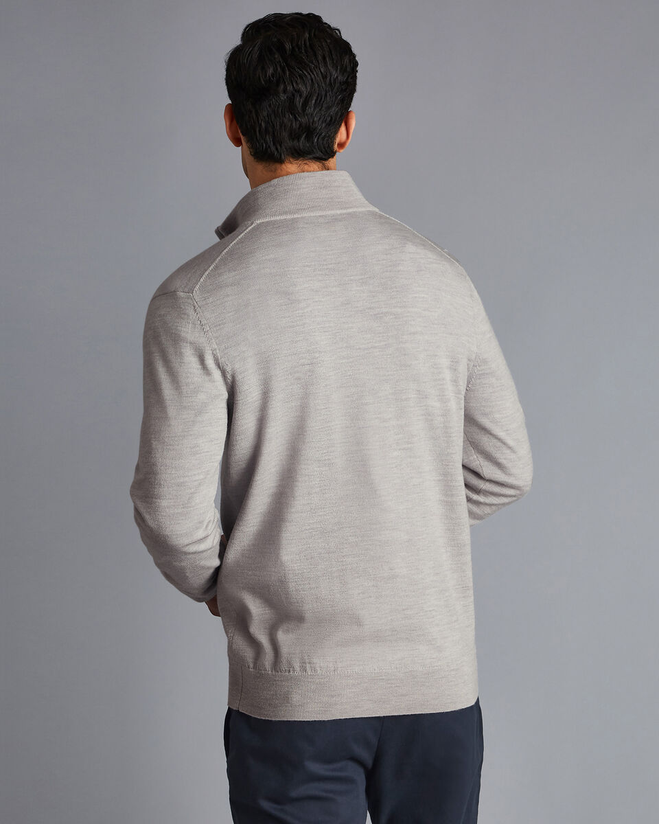 Merino Quarter Zip Sweater - Silver | Charles Tyrwhitt