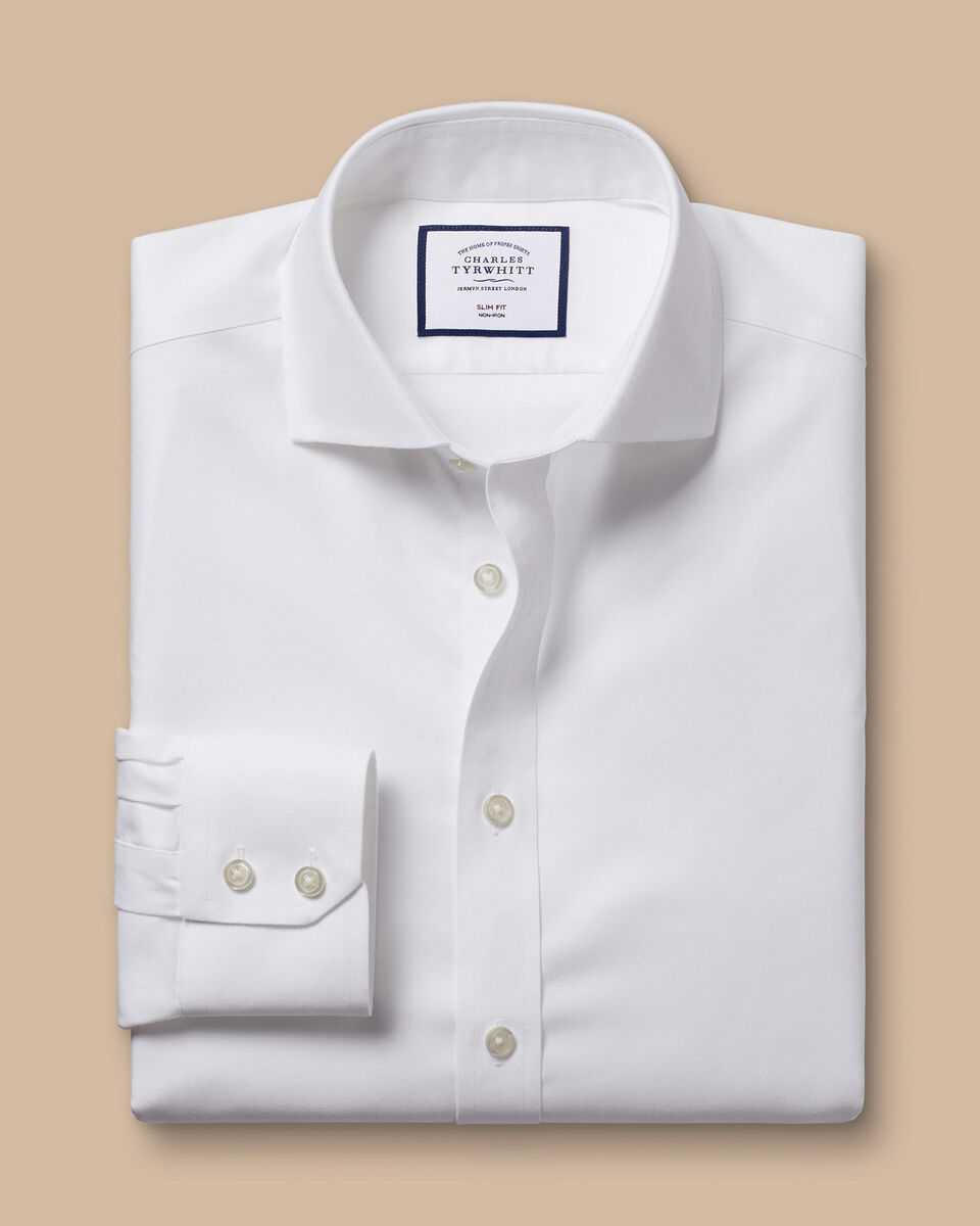 Cutaway Collar Non-Iron Twill Shirt - White | Charles Tyrwhitt