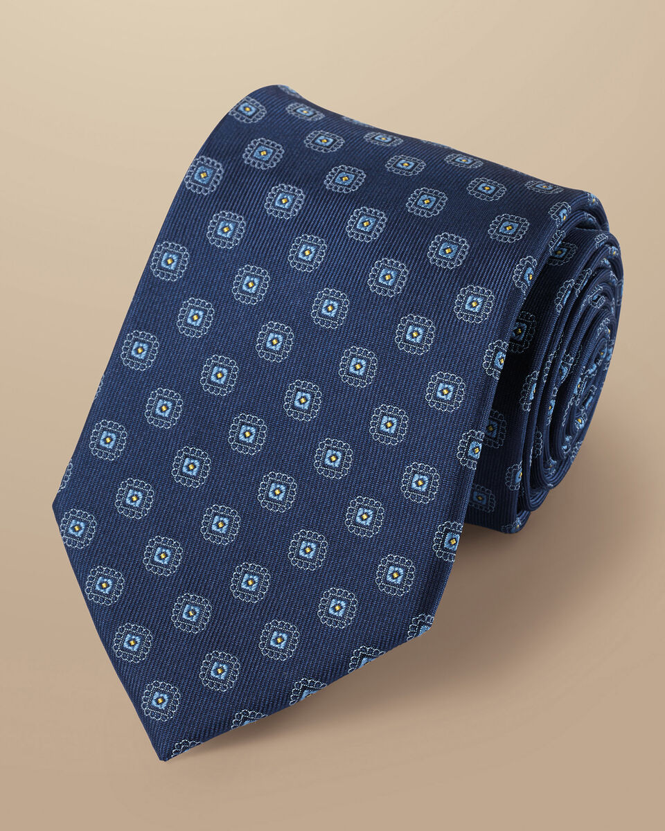 Medallion Silk Pattern Tie - French Blue | Charles Tyrwhitt