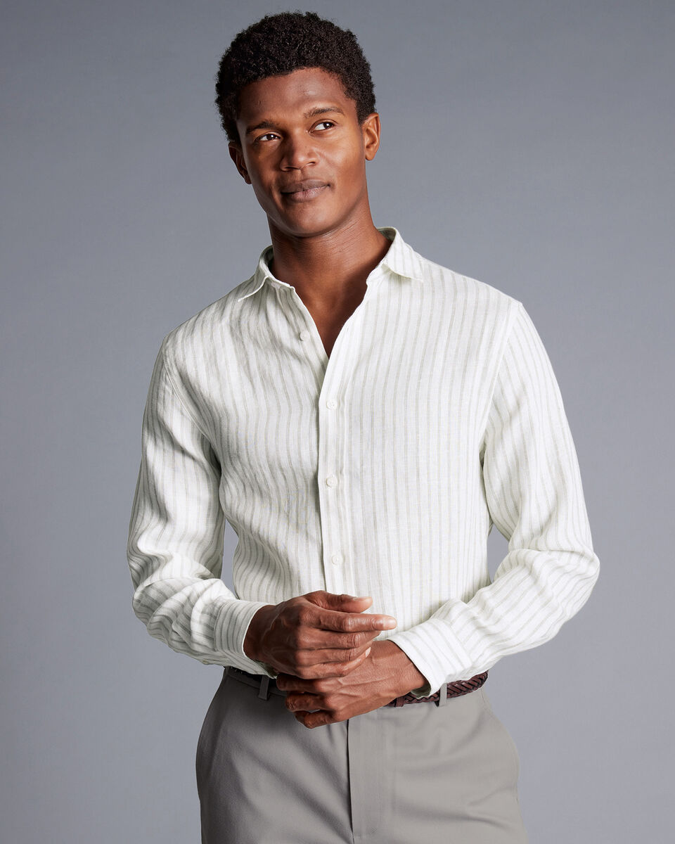 Chemise à rayures en pur lin - Calcaire | Charles Tyrwhitt