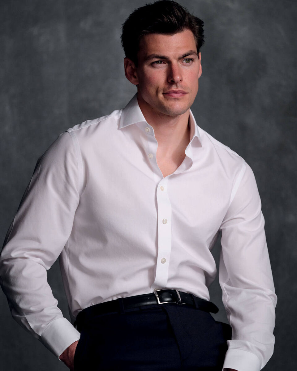 Cutaway Collar Non-Iron Poplin Shirt - White | Charles Tyrwhitt