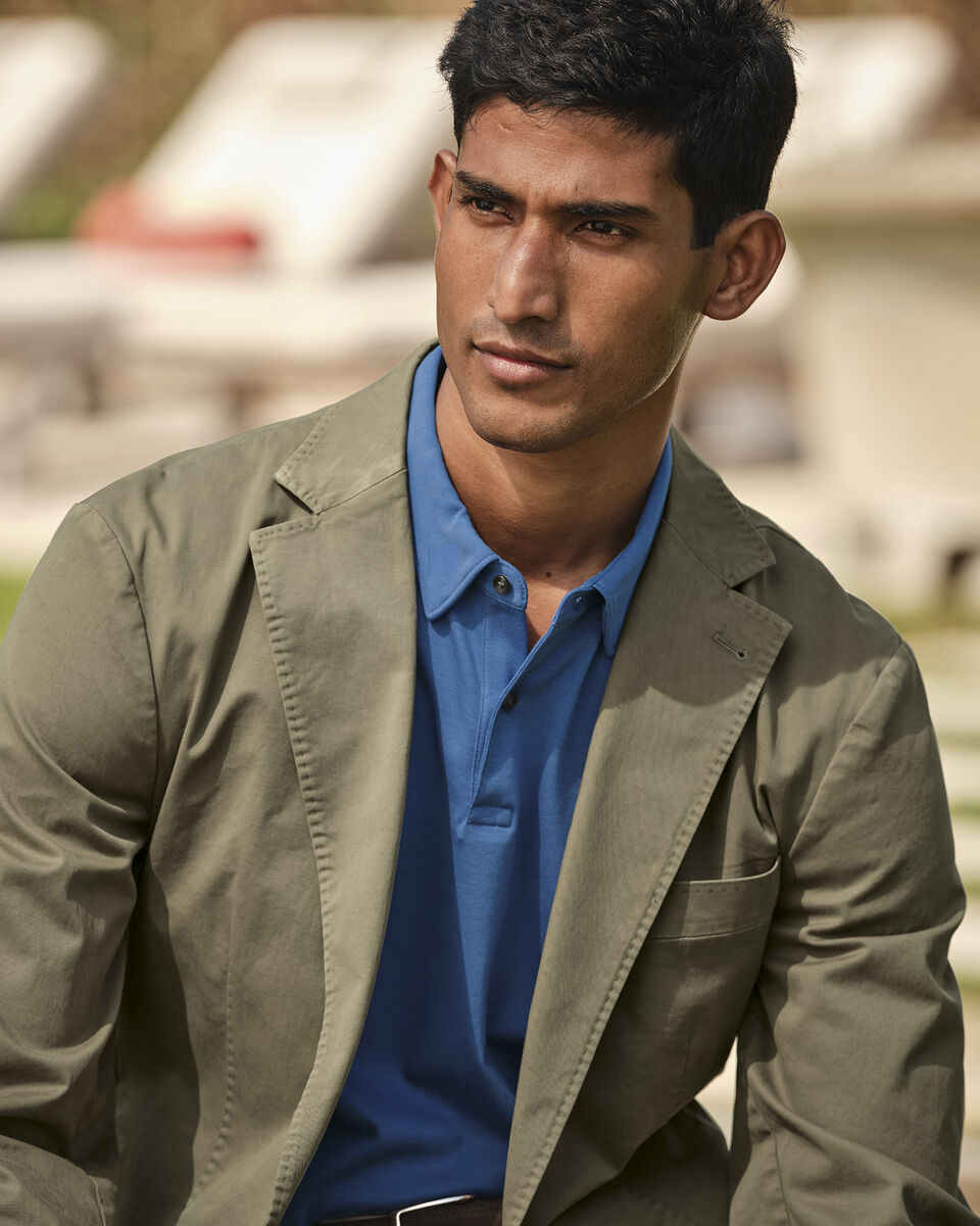 Cotton Stretch Garment Dyed Jacket - Olive Green | Charles Tyrwhitt