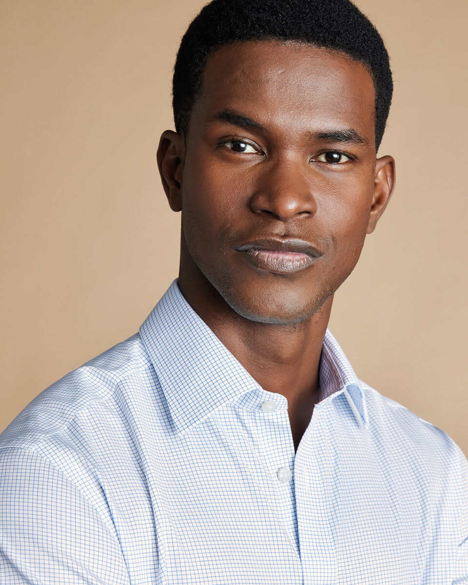 Non-Iron Twill Mini Grid Check Shirt - Cornflower Blue | Charles Tyrwhitt