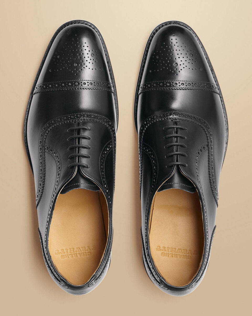 Leather Oxford Brogue Shoes - Black | Charles Tyrwhitt