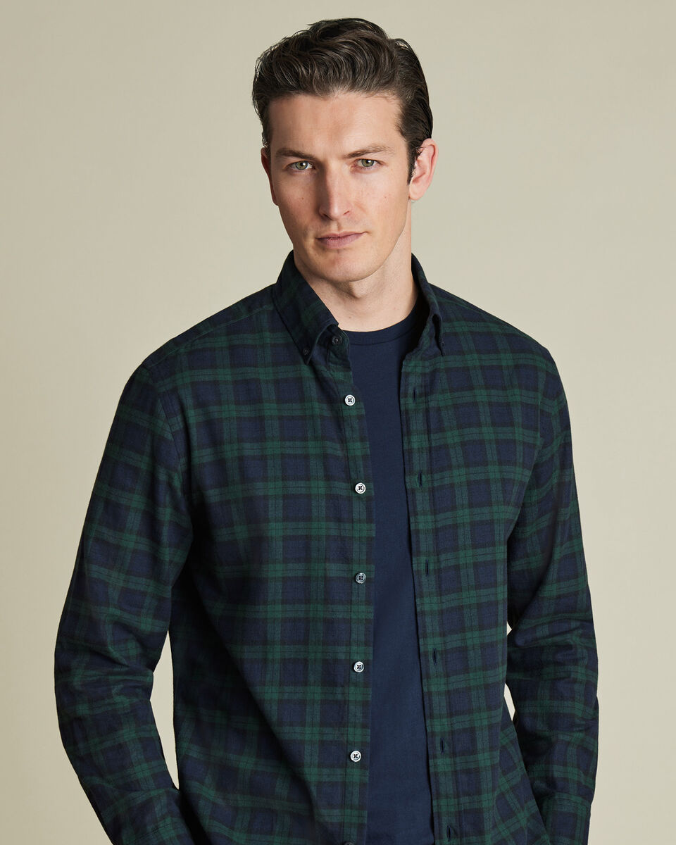 Button-Down Collar Brushed Flannel Shirt - Navy | Charles Tyrwhitt