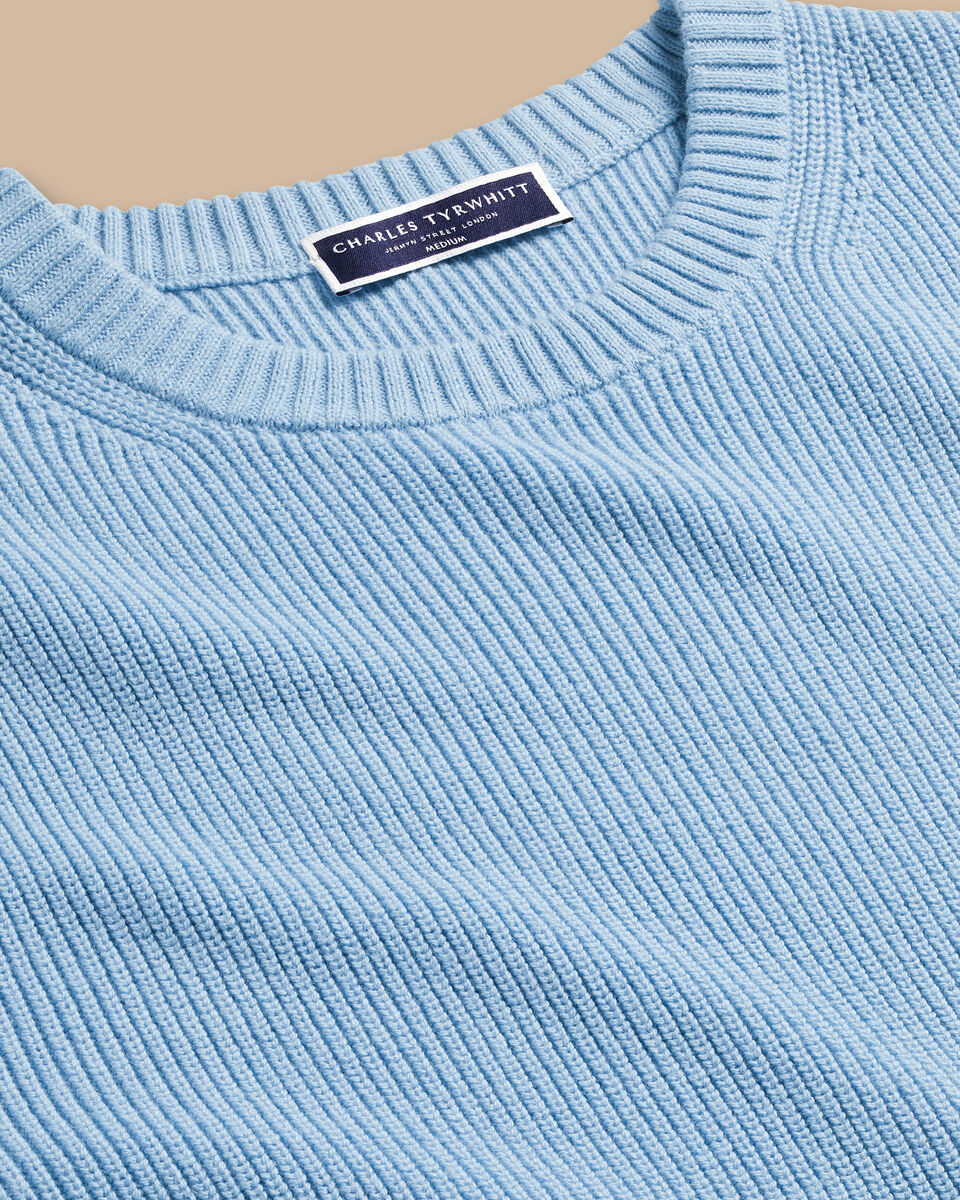 Cotton Rib Crew Neck Sweater - Sky Blue | Charles Tyrwhitt