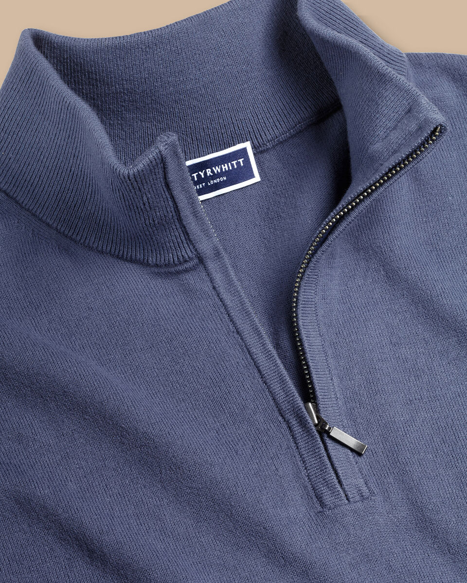 Combed Cotton Quarter Zip Sweater - Blue | Charles Tyrwhitt