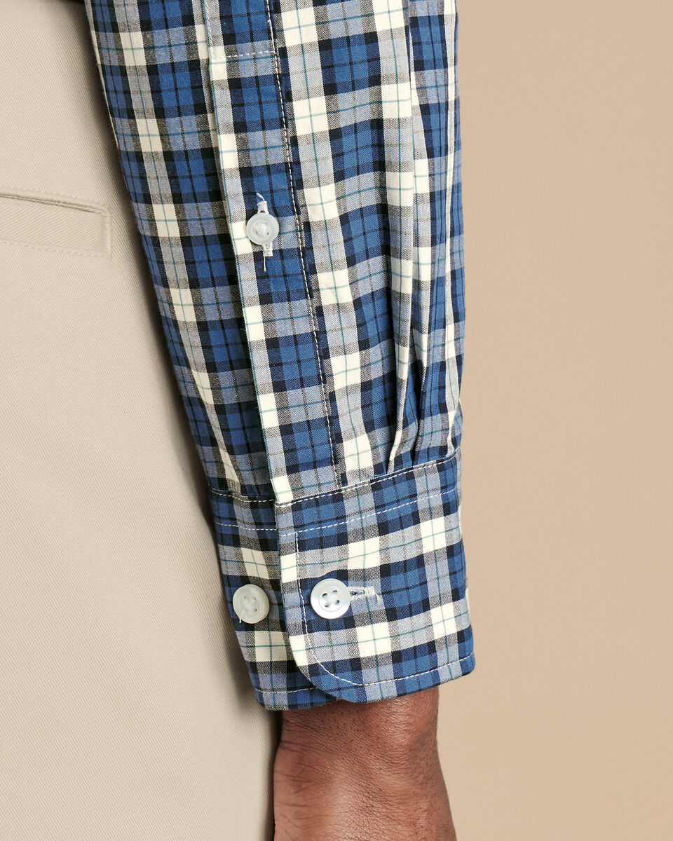 Button-Down Collar Non-Iron Stretch Poplin Plaid Check Shirt - Ocean ...