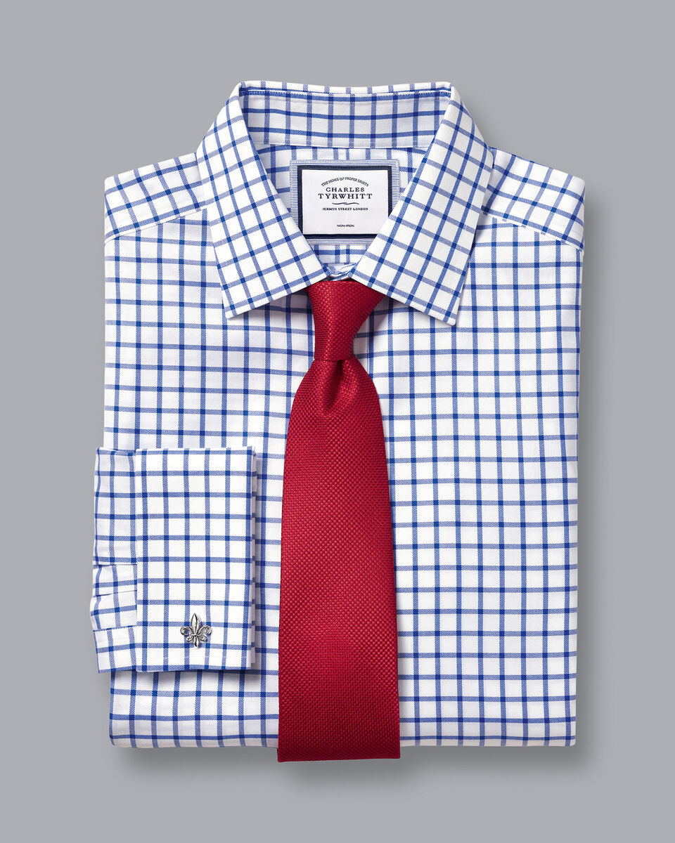 Non-Iron Twill Grid Check Shirt - Cobalt Blue | Charles Tyrwhitt
