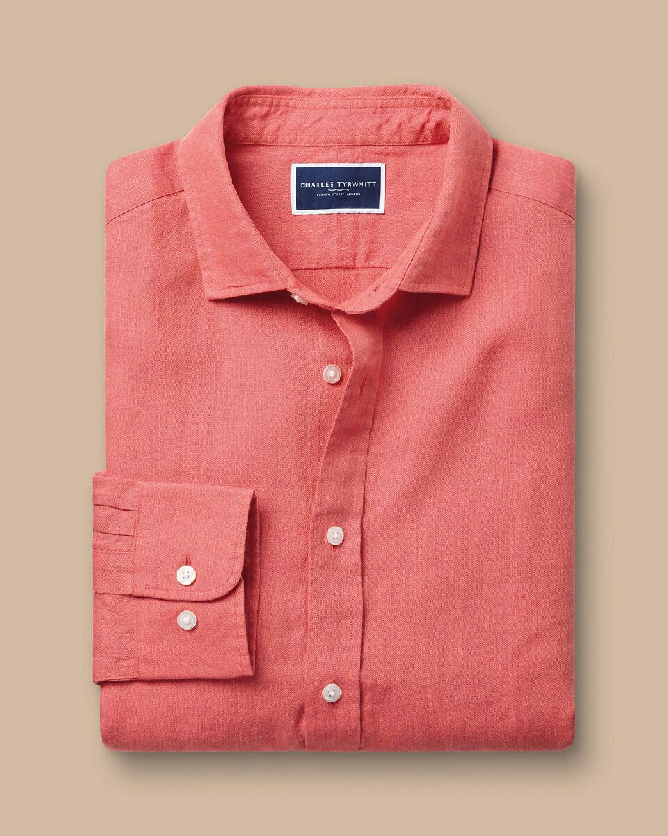 Pure Linen Shirt - Coral Pink | Charles Tyrwhitt