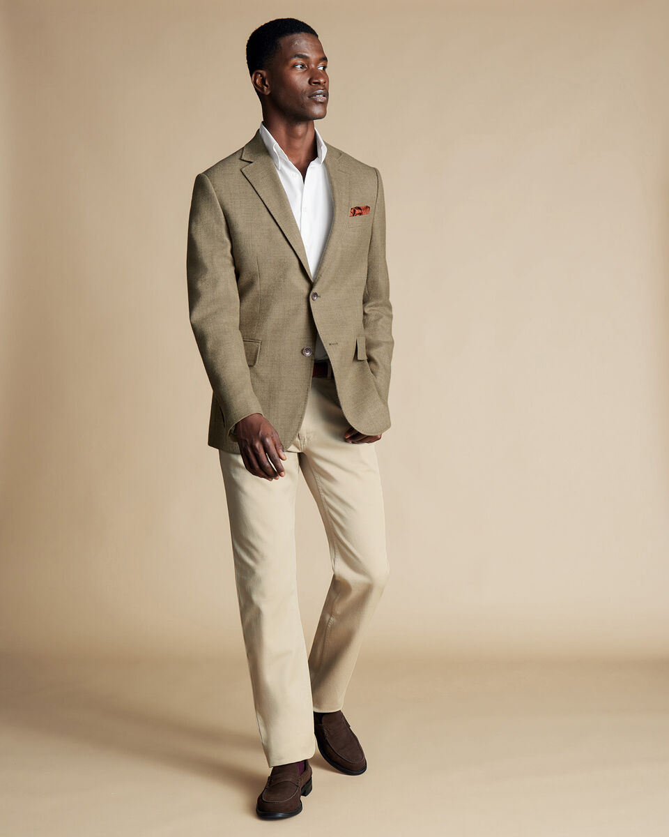 Twill Wool Texture Jacket - Oatmeal | Charles Tyrwhitt