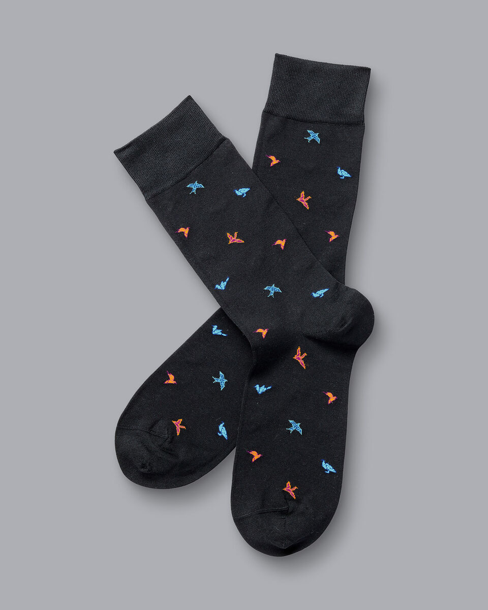 Multi Origami Bird Motif Socks - Black | Charles Tyrwhitt