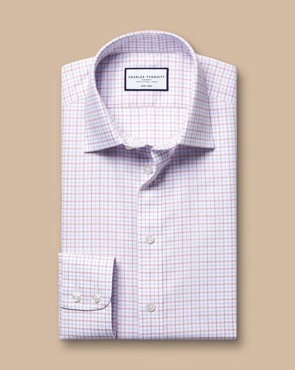 Non-Iron Royal Oxford Windowpane Check Shirt - Claret Pink | Charles ...