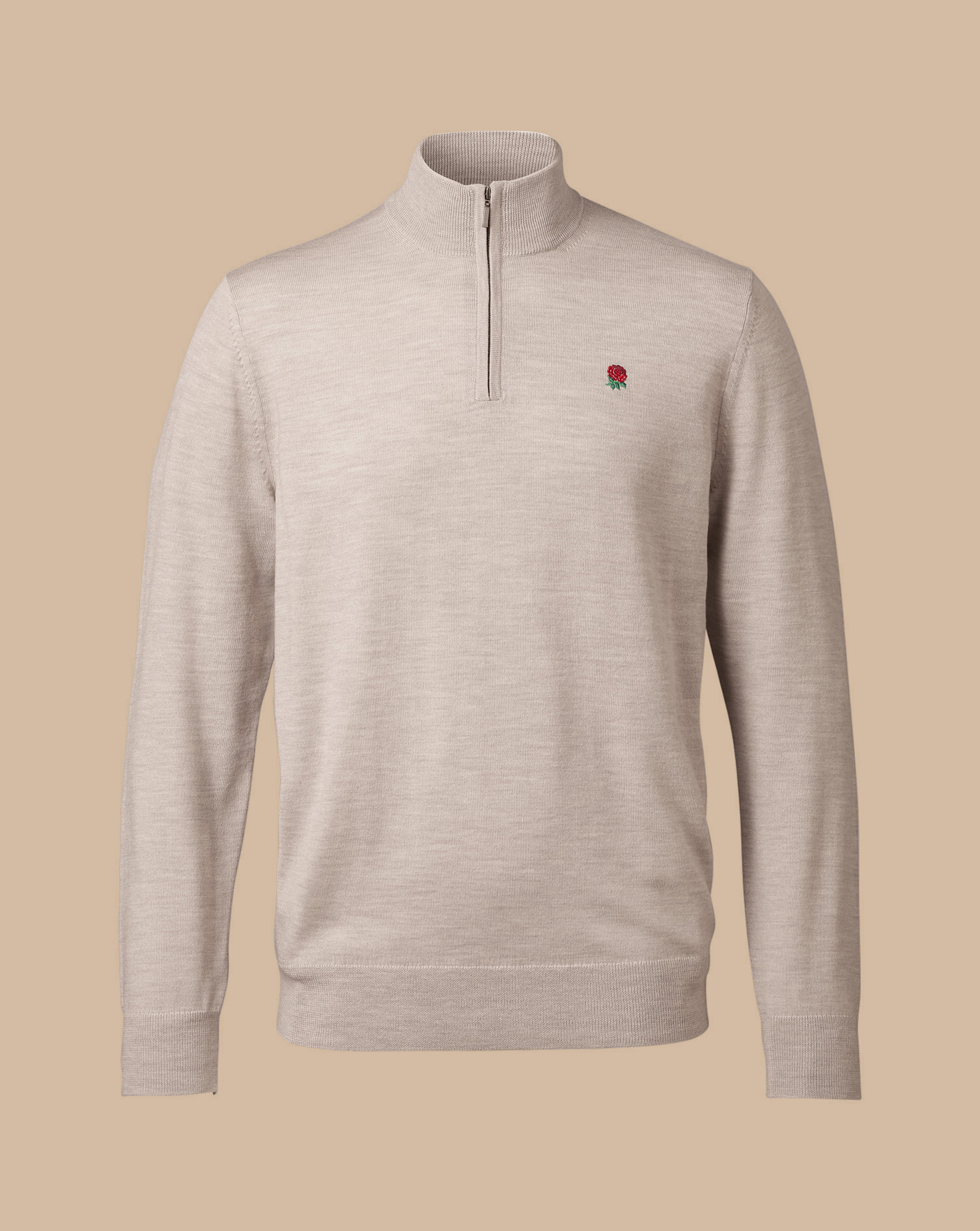 England Rugby Merino Zip Neck Sweater - Limestone | Charles Tyrwhitt